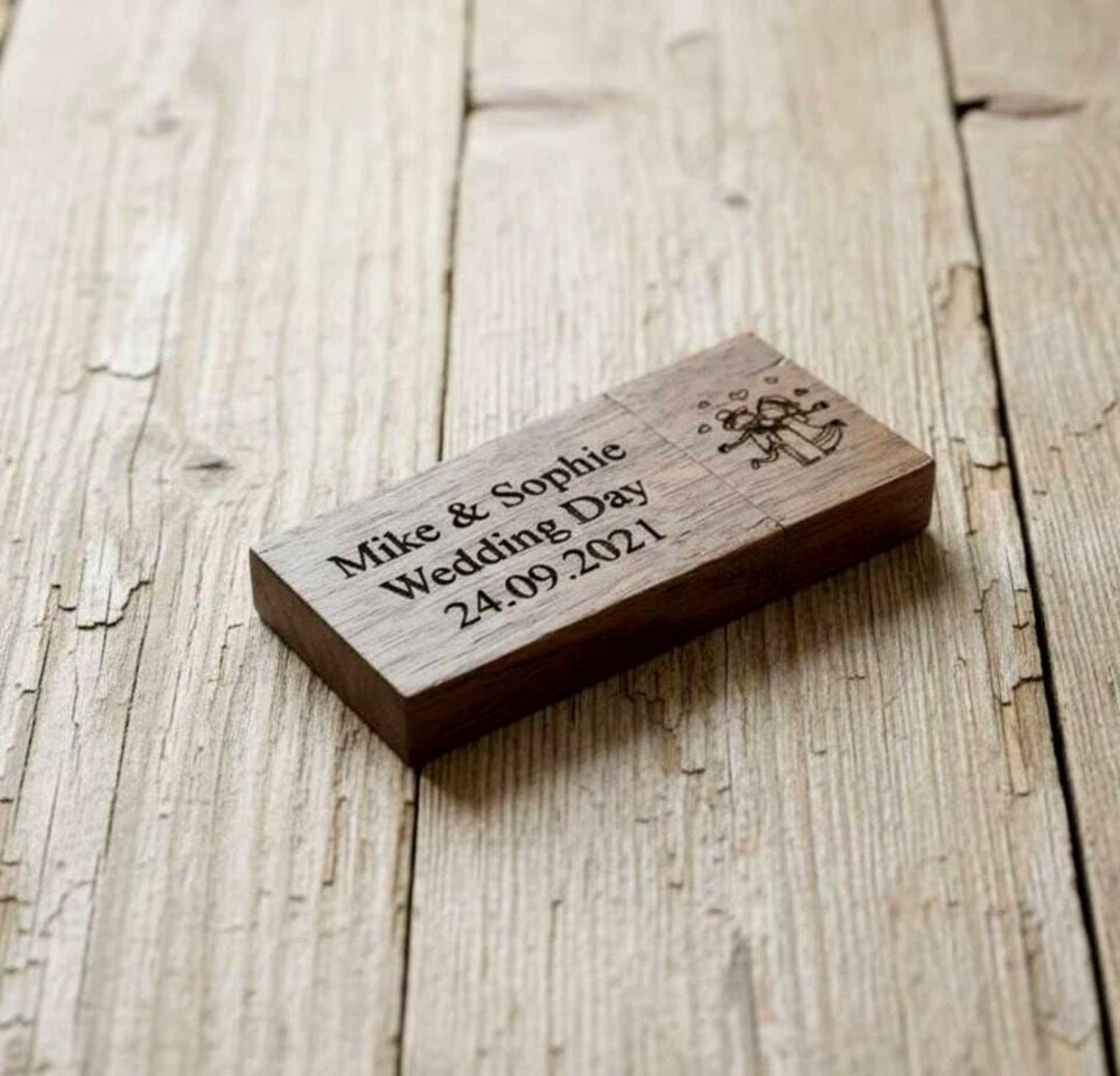 Personalised USB Memory Stick Engraved Walnut Wood Flash Drive Wedding ...