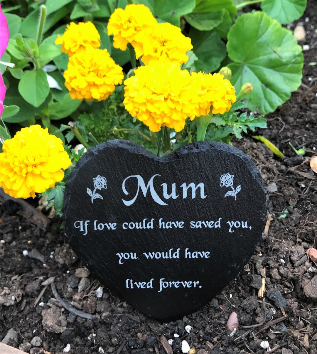 Slate Heart Memorial Grave Marker Plaque Engraved Headstone Ornament ...