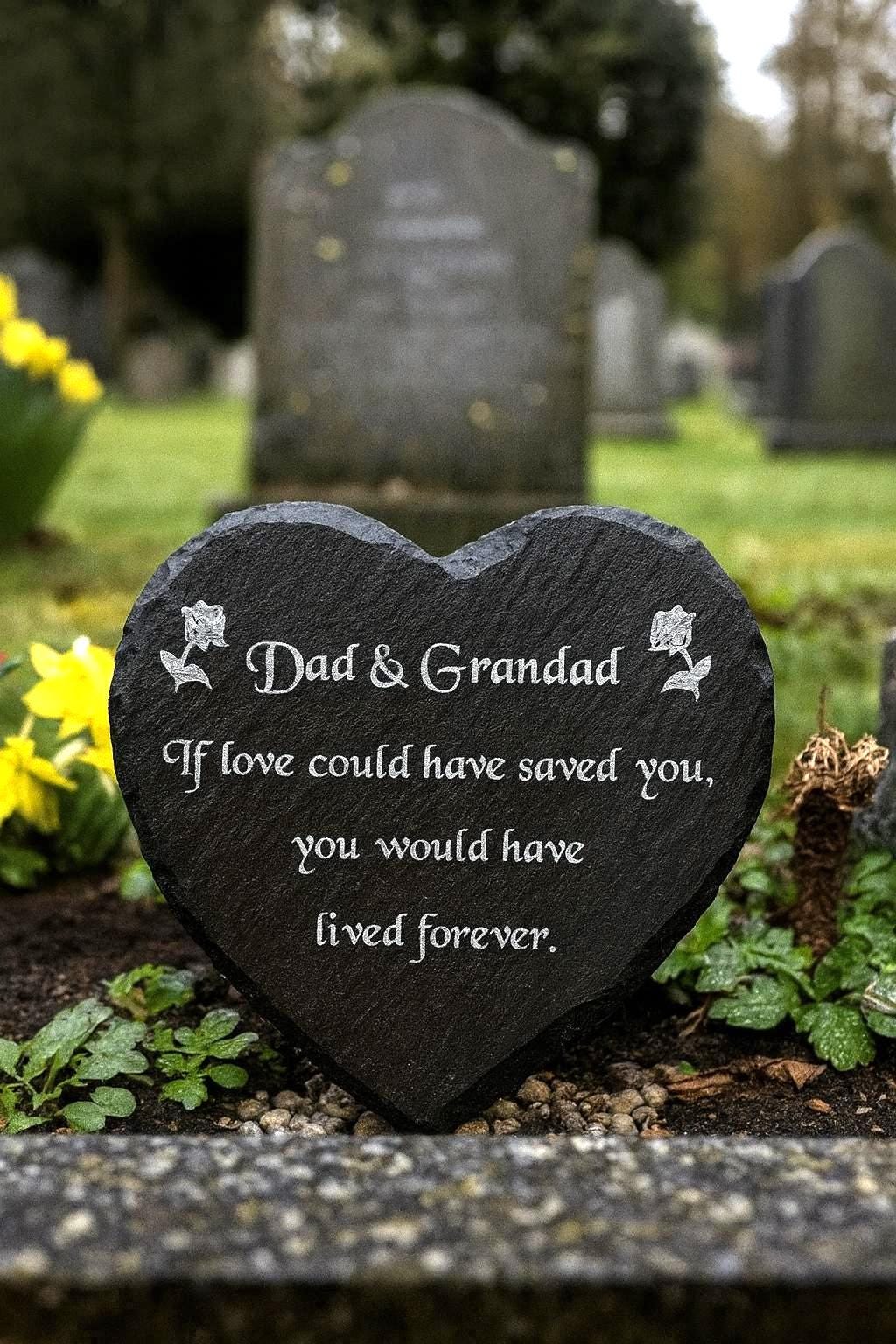 Dad & Grandad Memorial Stone Slate Heart Grave Marker Engraved Plaque ...