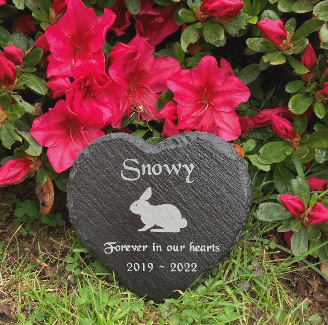 Bunny Memorial Grave Marker – Personalised Rabbit Stone Heart Pet ...