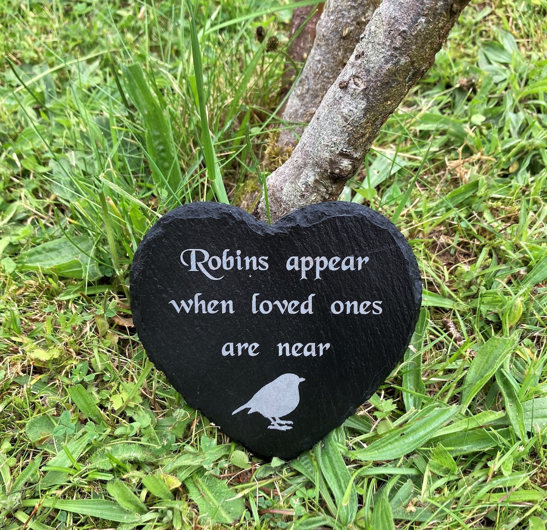 Engraved Slate Stone Heart Memorial Grave Marker Plaque - "robins ...