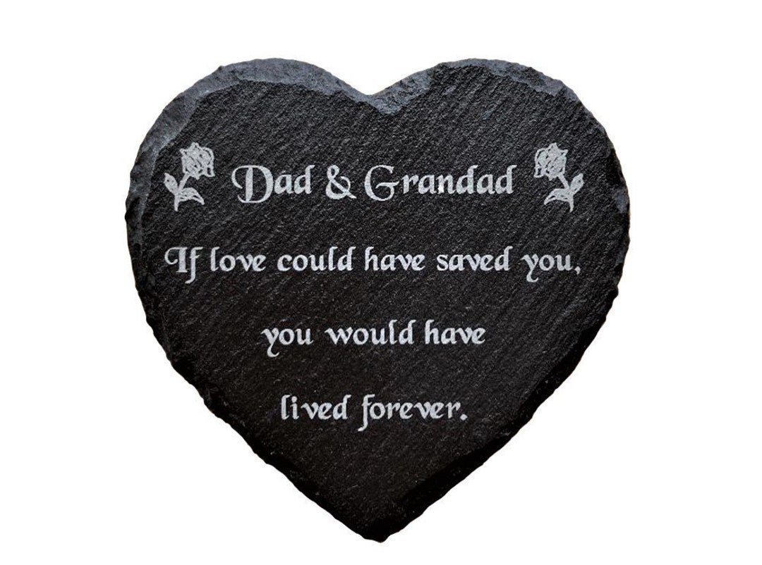 Dad & Grandad Memorial Stone Slate Heart Grave Marker Engraved Plaque ...