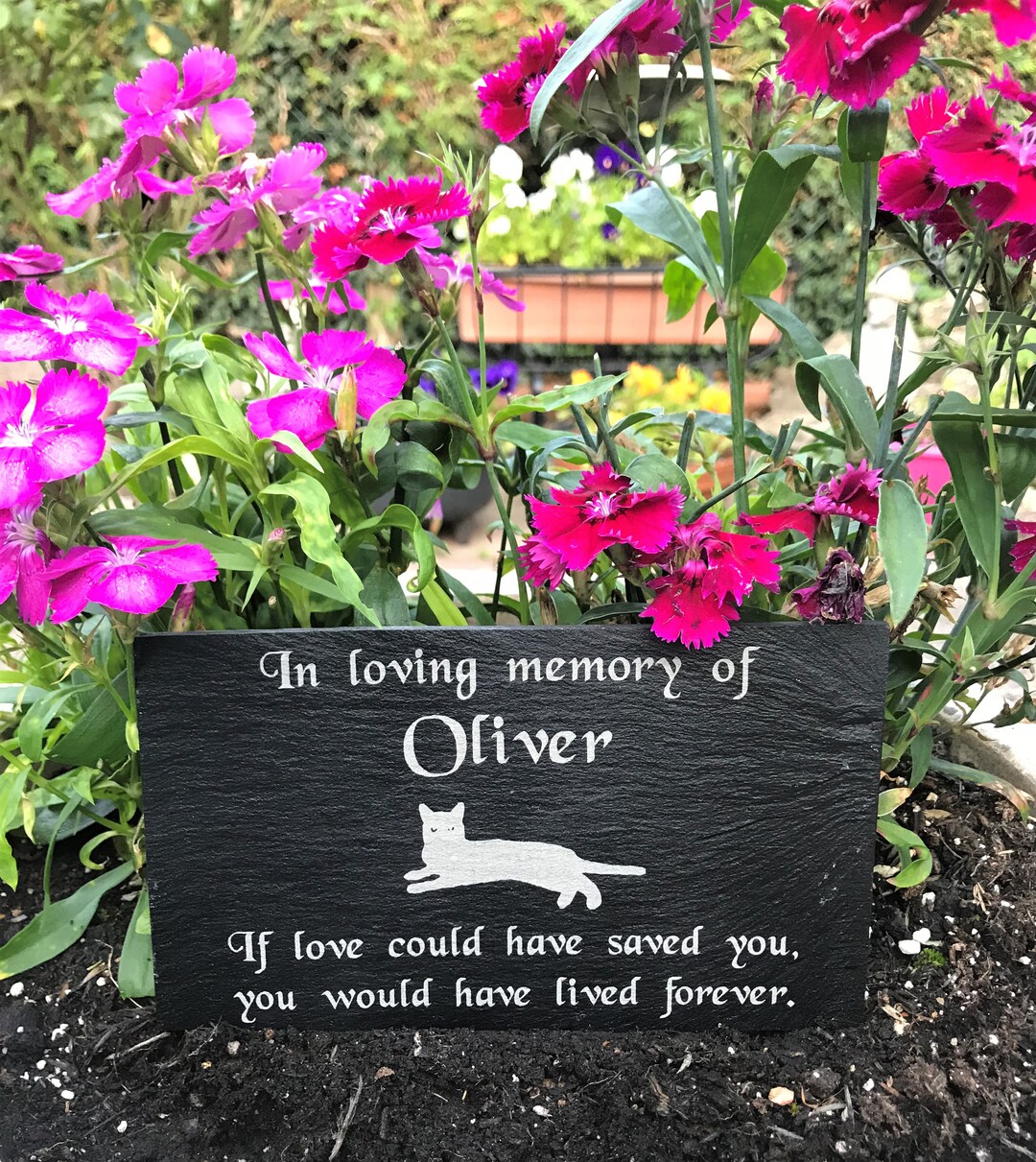 Cat Memorial Grave Marker, Personalised Engraved Slate Plaque, Custom ...