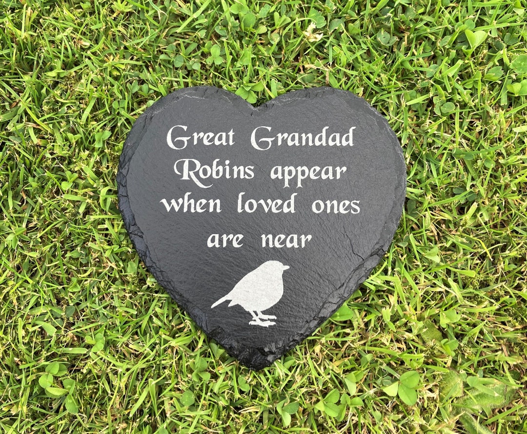 Engraved Slate Heart Robin Memorial Grave Marker Headstone Plaque for a ...
