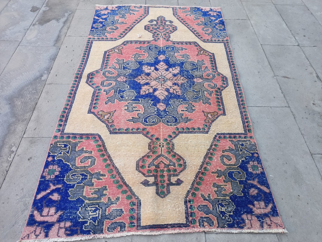 3.5x6.3 Ft , Turkish Avanos Rug , Vintage Arda Rug, Blue Pink Rug ...