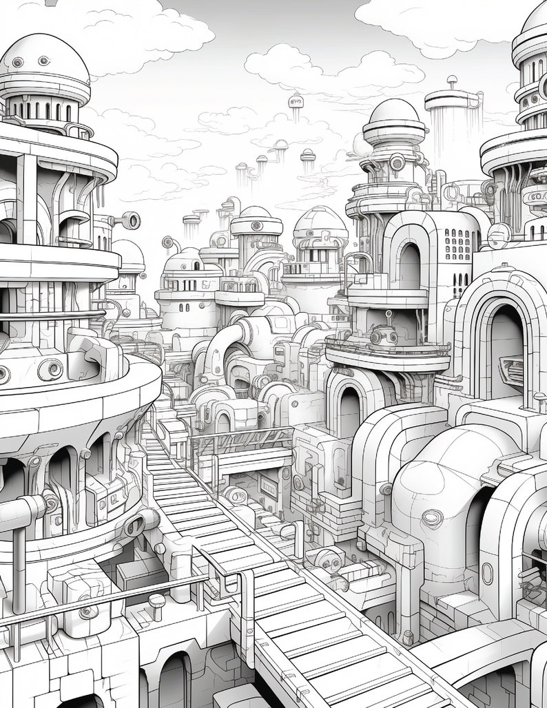 Future Cities Coloring Pages - Etsy