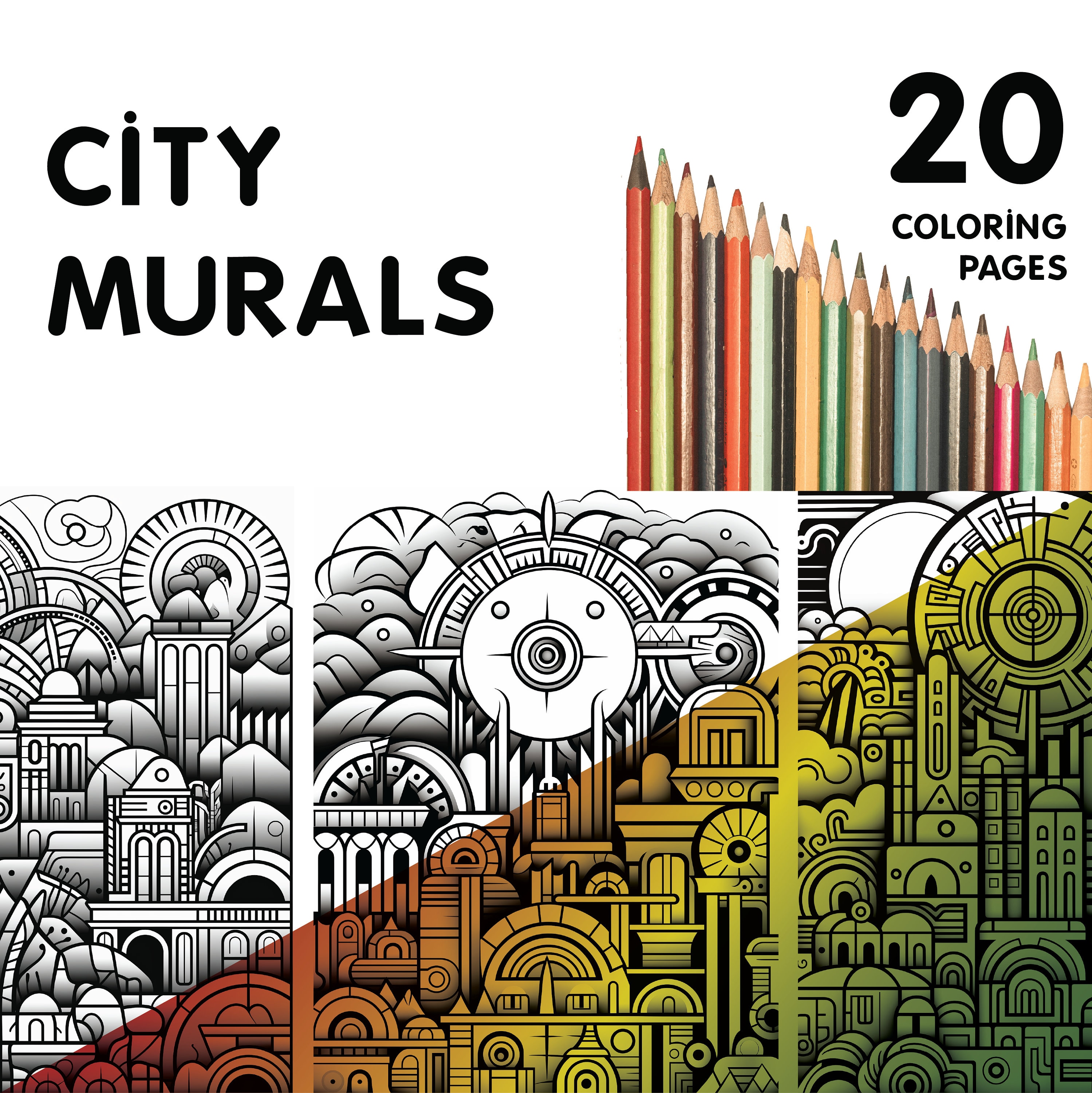 City Murals Coloring Pages - Etsy