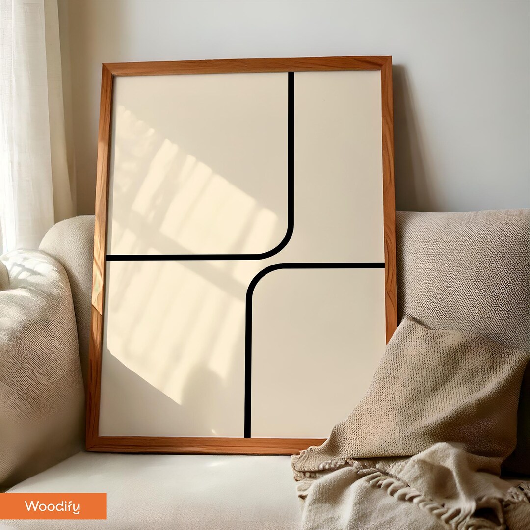Mid Century Modern Line Art Print, Beige Geometric Poster (digital ...