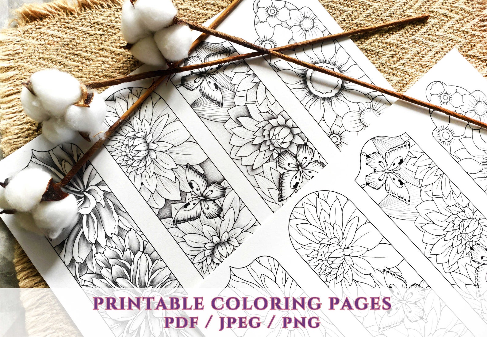 Grayscale Floral Coloring Bookmarks Printable, Cute Coloring Page for ...