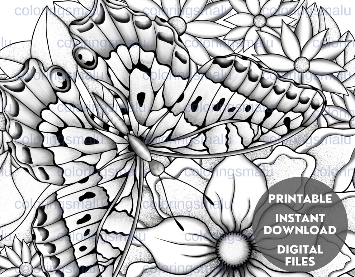 Grayscale Floral Coloring Page Bundle Printable Pdf Flower - Etsy