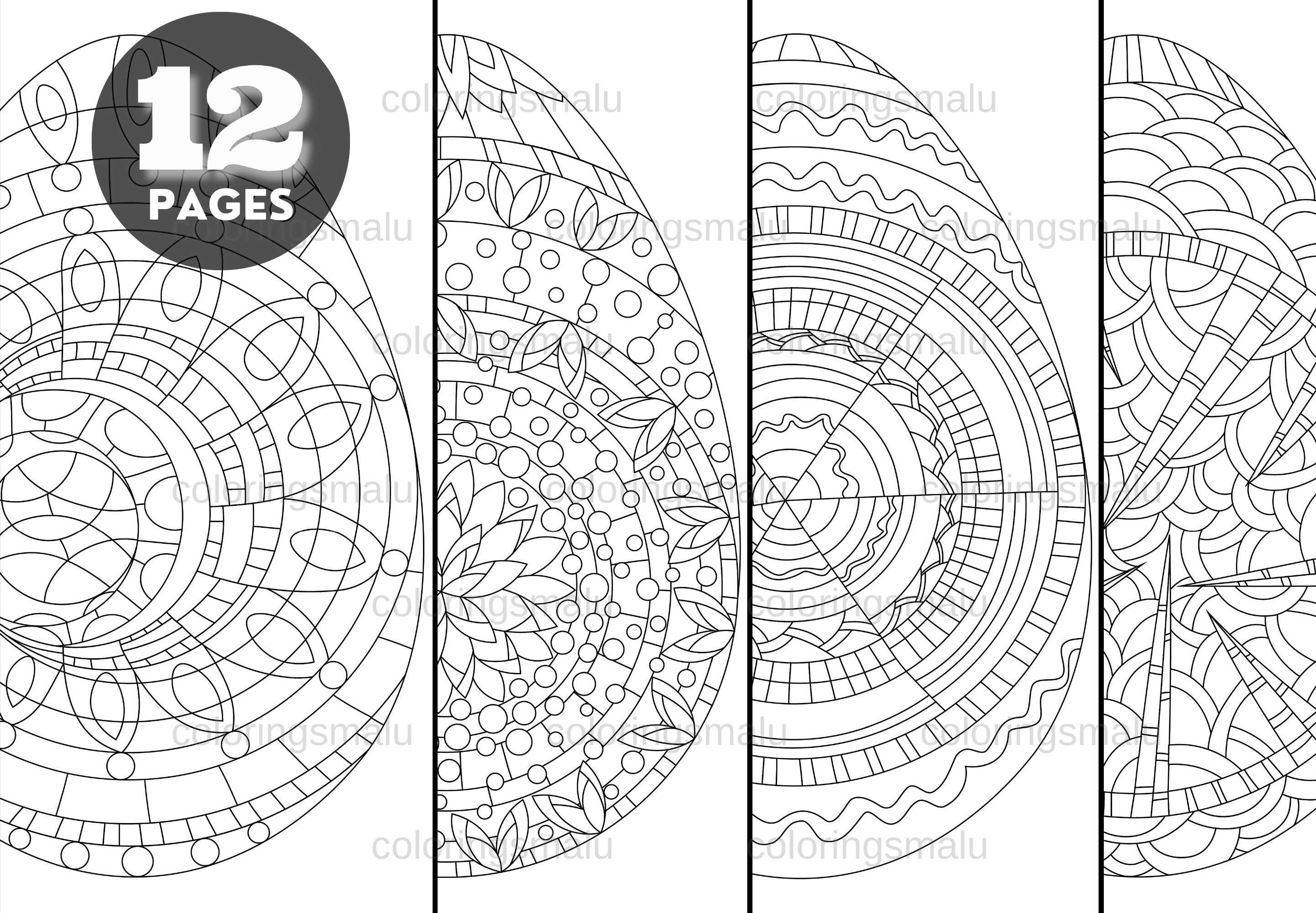 Mandala Easter Egg Coloring Book Printable, 12 Floral Easter Coloring ...