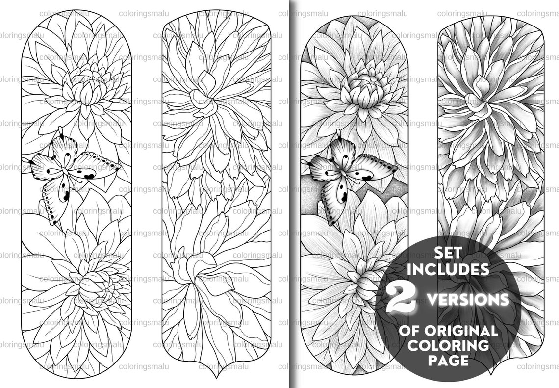 Grayscale Floral Coloring Bookmarks Printable, Cute Coloring Page for ...