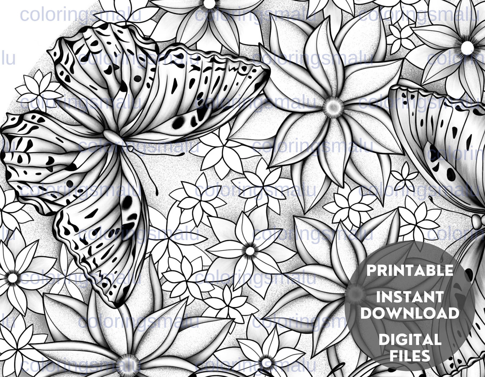 Grayscale Floral Coloring Page Bundle Printable Pdf Flower - Etsy