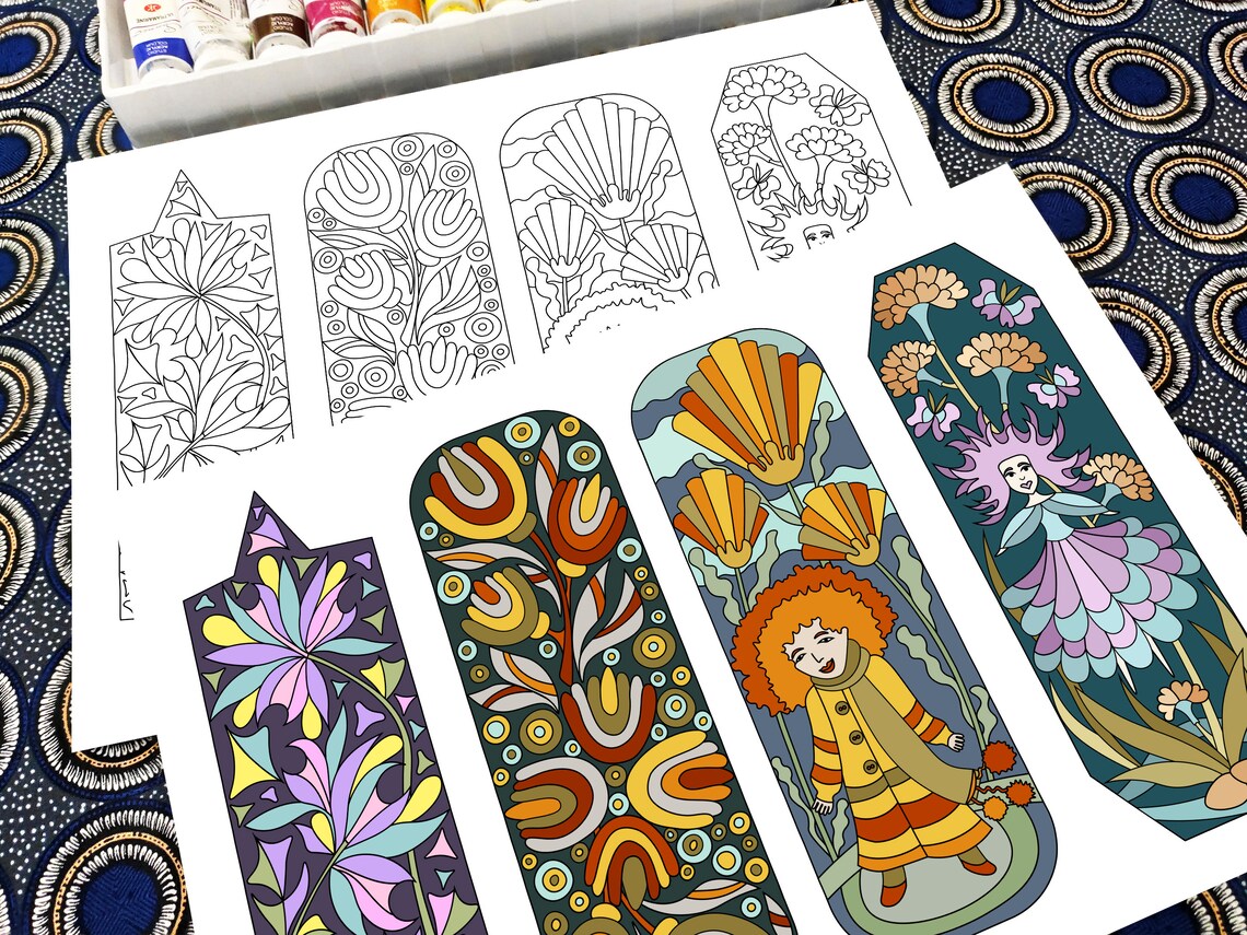 Handmade Bookmarks Set of 4 Coloring Page Printable Fairy Kid | Etsy