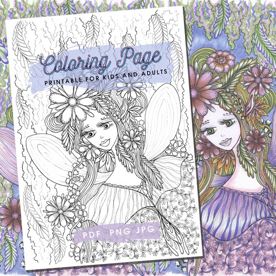 Printable Adult Cute Coloring Page Digital Download Flower | Etsy