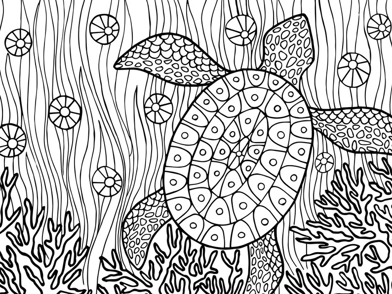 Sea Turtle Adult Coloring Pages Printable PDF Hand Drawn - Etsy