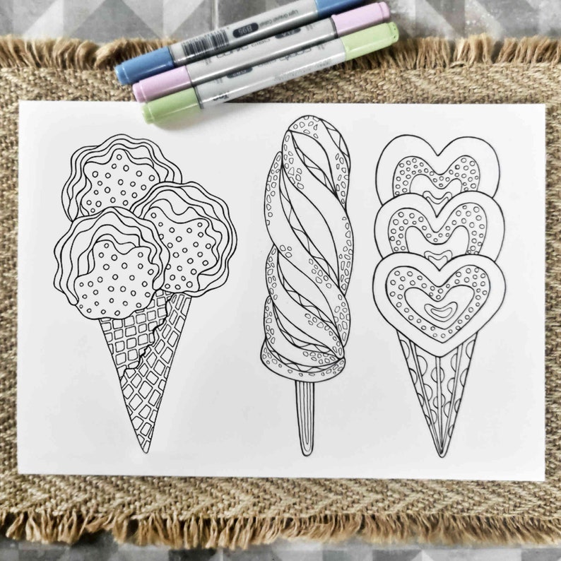 Sweet Ice Cream Printable Coloring Page for Kids and Adults - Etsy