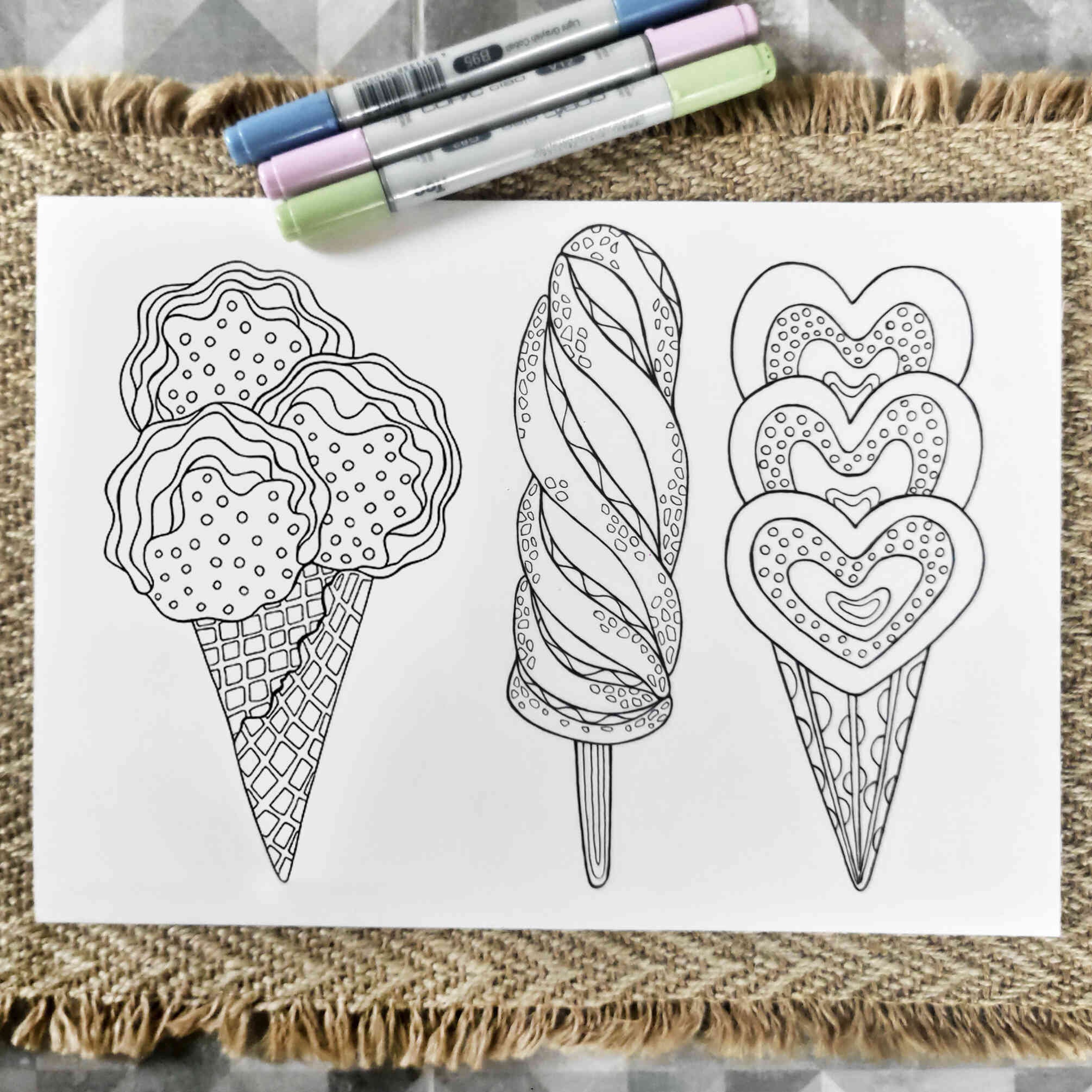 Sweet Ice Cream Printable Coloring Page for Kids and Adults - Etsy