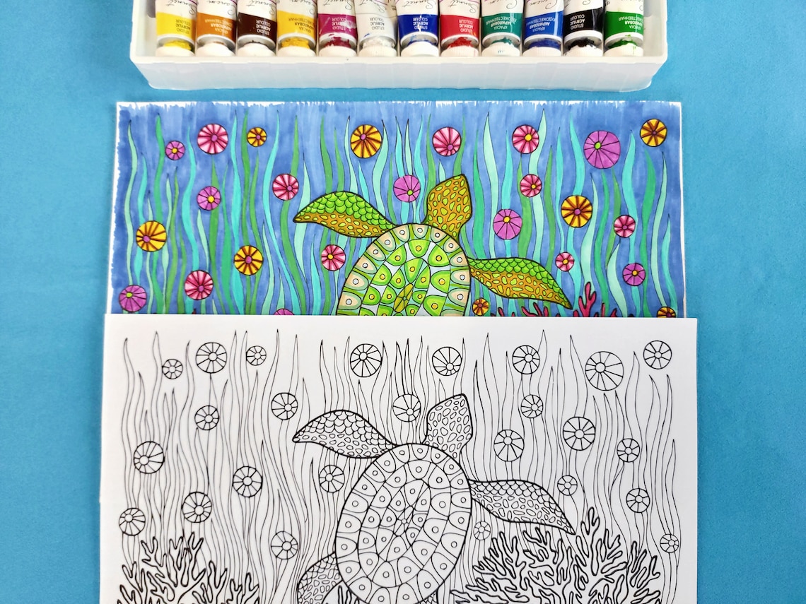 Sea Turtle Adult Coloring Pages Printable PDF Hand Drawn - Etsy