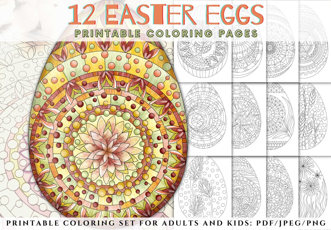 Mandala Easter Egg Coloring Book Printable, 12 Floral Easter Coloring ...