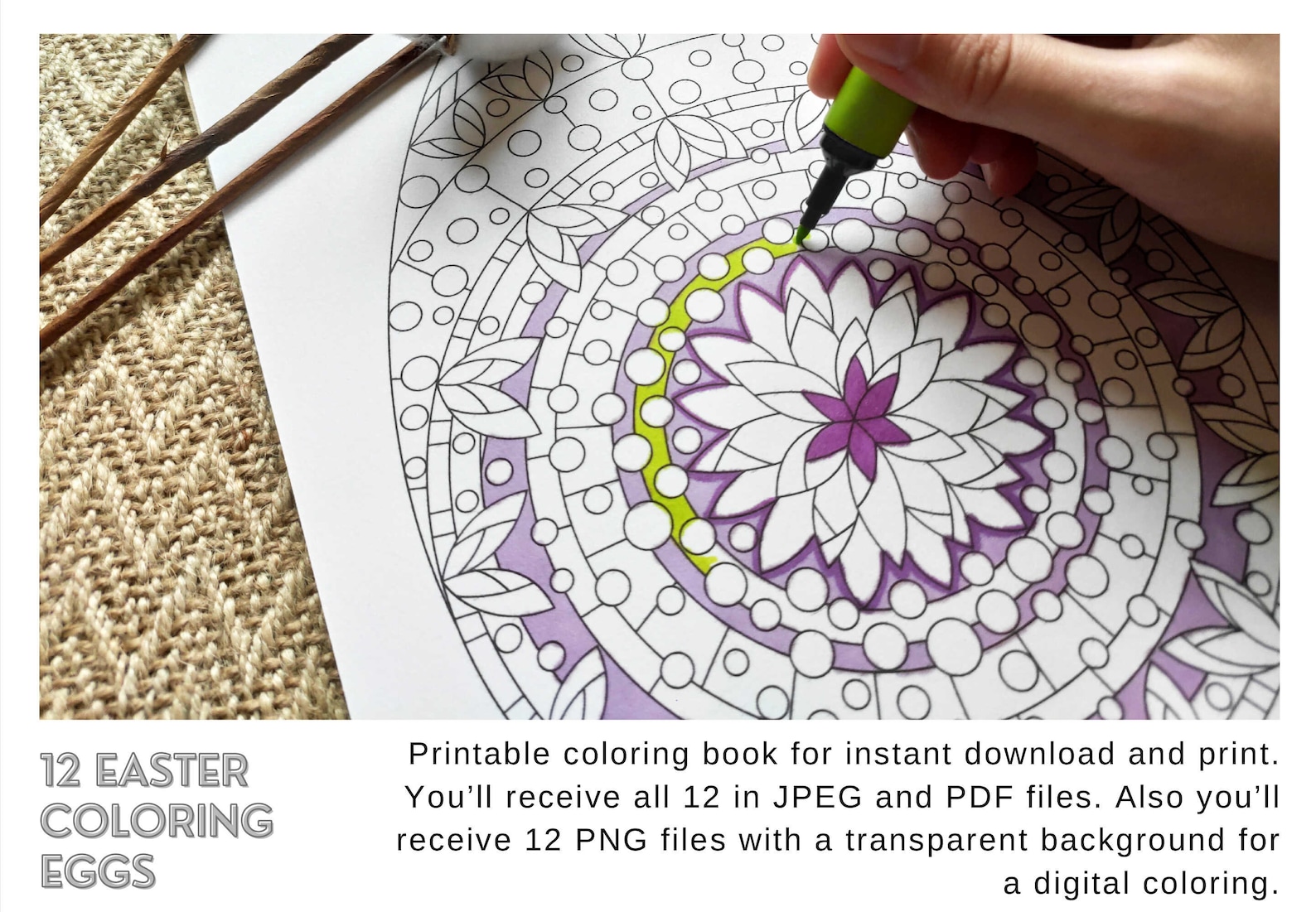 Mandala Easter Egg Coloring Book Printable, 12 Floral Easter Coloring ...
