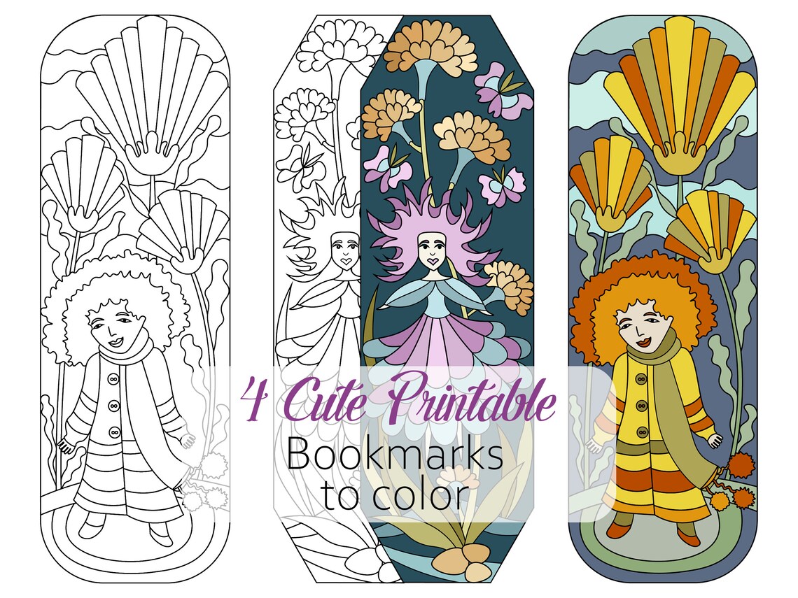 Handmade Bookmarks Set of 4 Coloring Page Printable Fairy Kid | Etsy