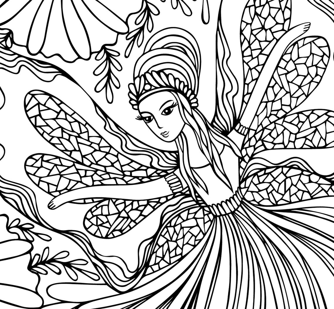 Fairy Coloring Page for Adults Printable Flower Fairy - Etsy