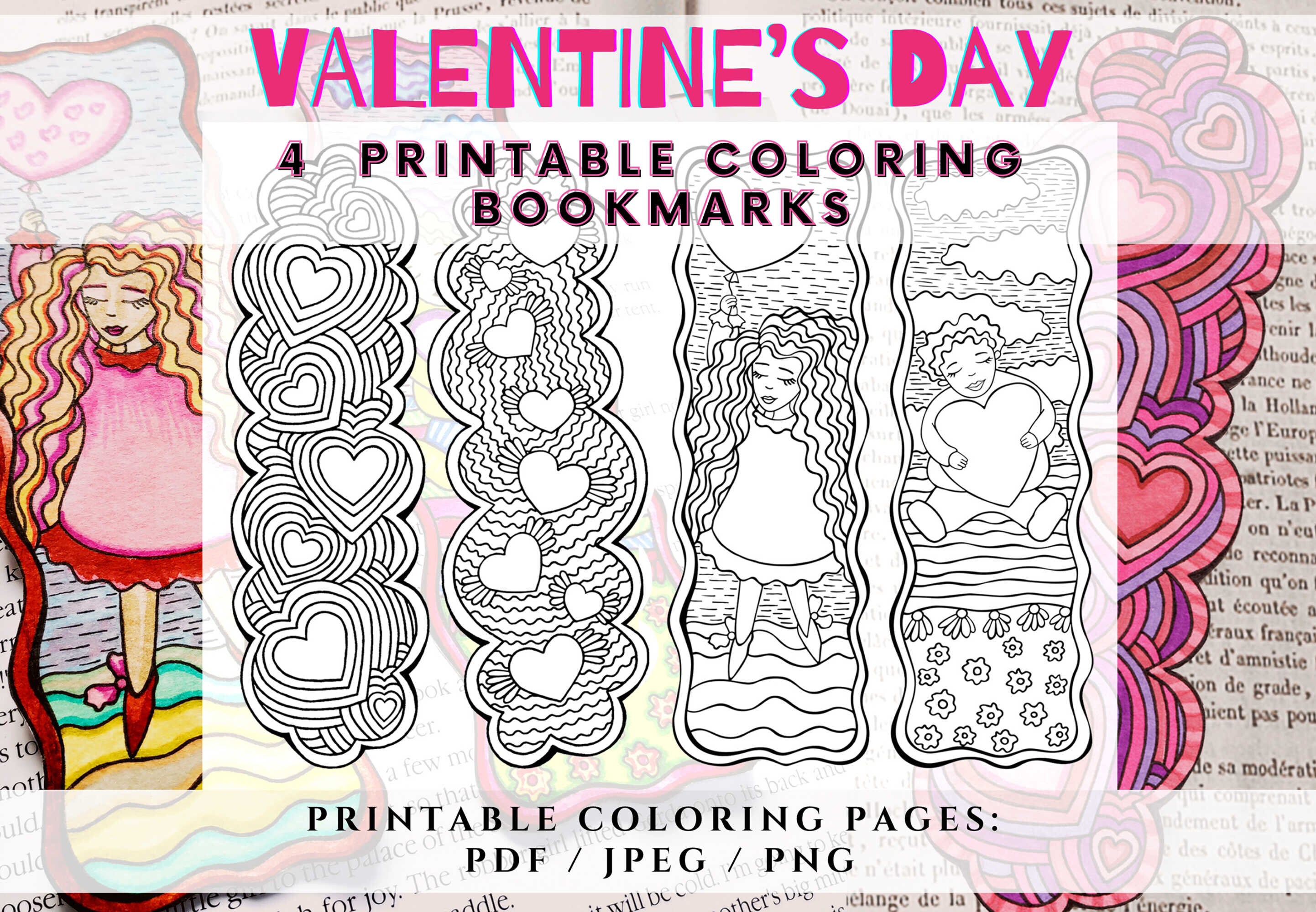 Valentines Day Coloring Bookmarks Printable, Doodle Heart Mini Coloring ...