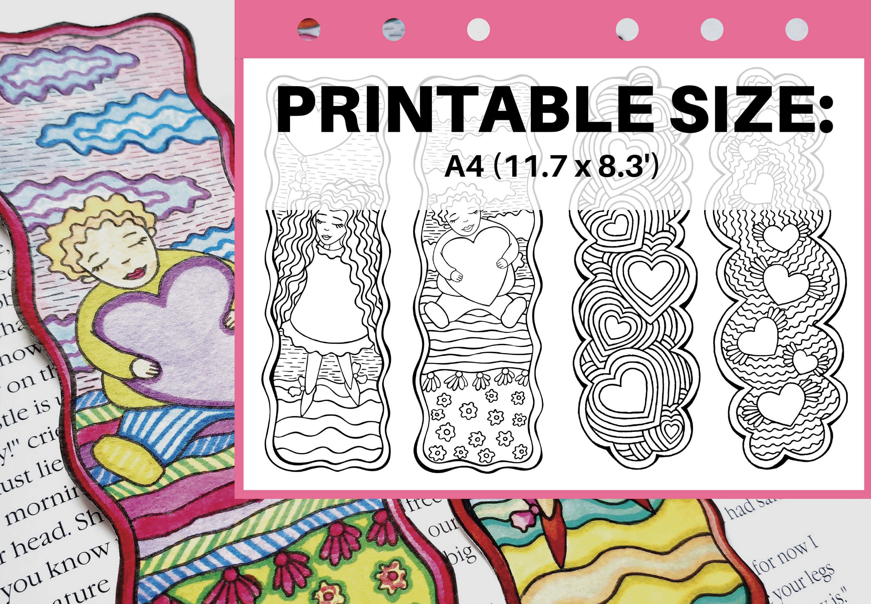 Valentines Day Coloring Bookmarks Printable, Doodle Heart Mini Coloring ...