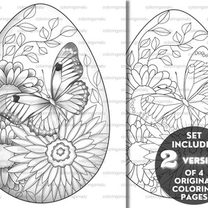 Printable Easter Egg Coloring Pages for Adults, Grayscale Cute Coloring ...