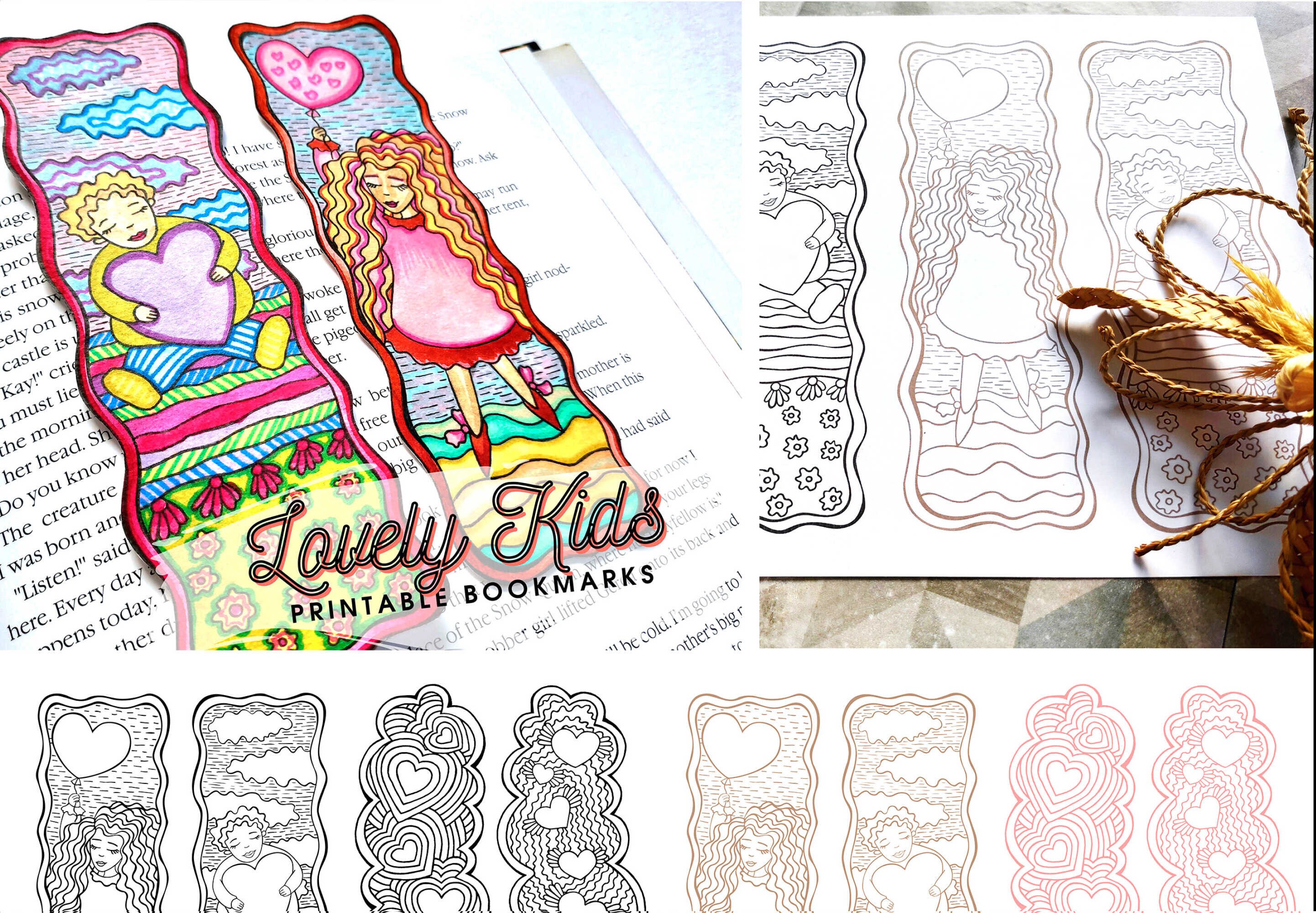 Valentines Day Coloring Bookmarks Printable, Doodle Heart Mini Coloring ...