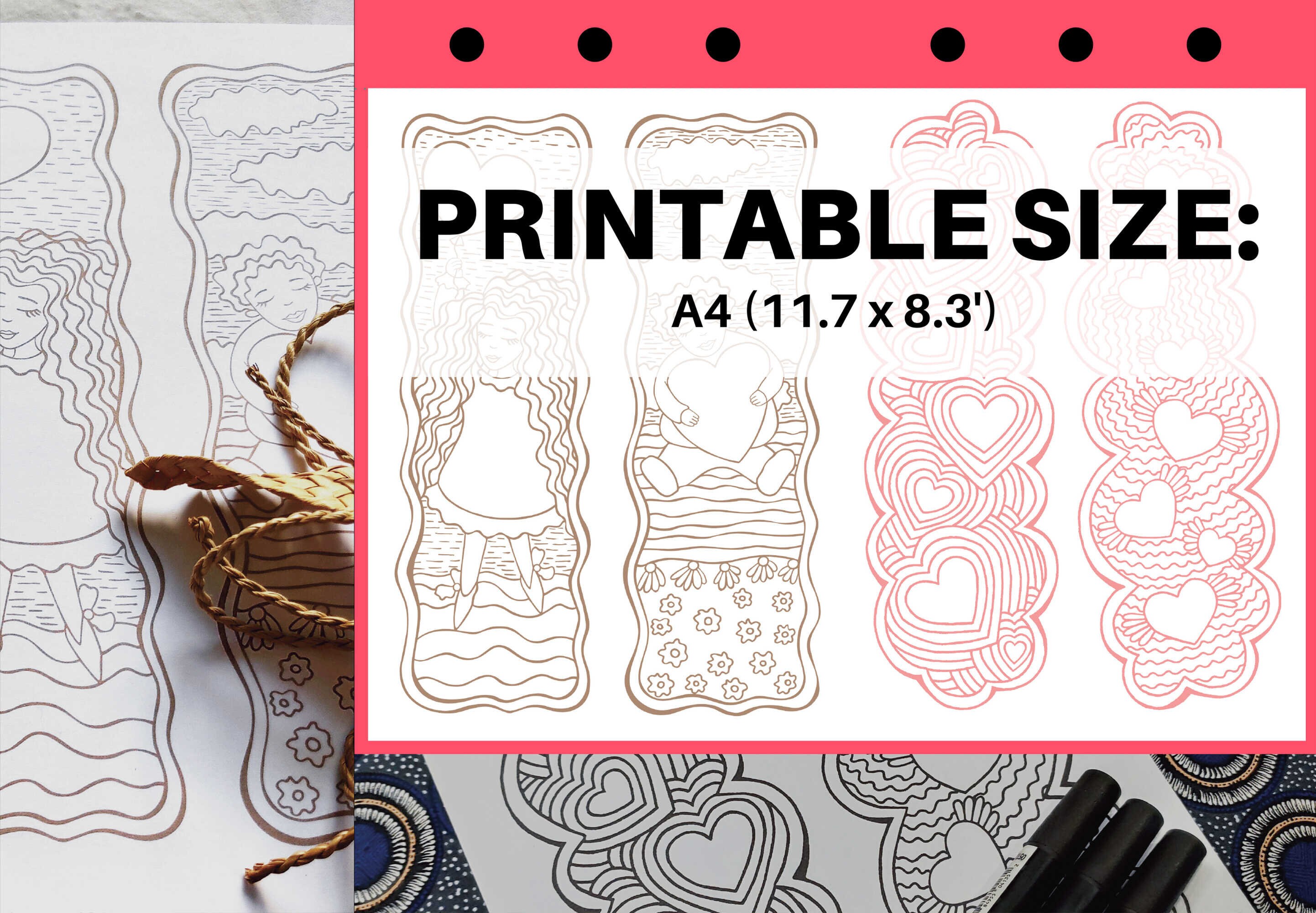 Valentines Day Coloring Bookmarks Printable, Doodle Heart Mini Coloring ...