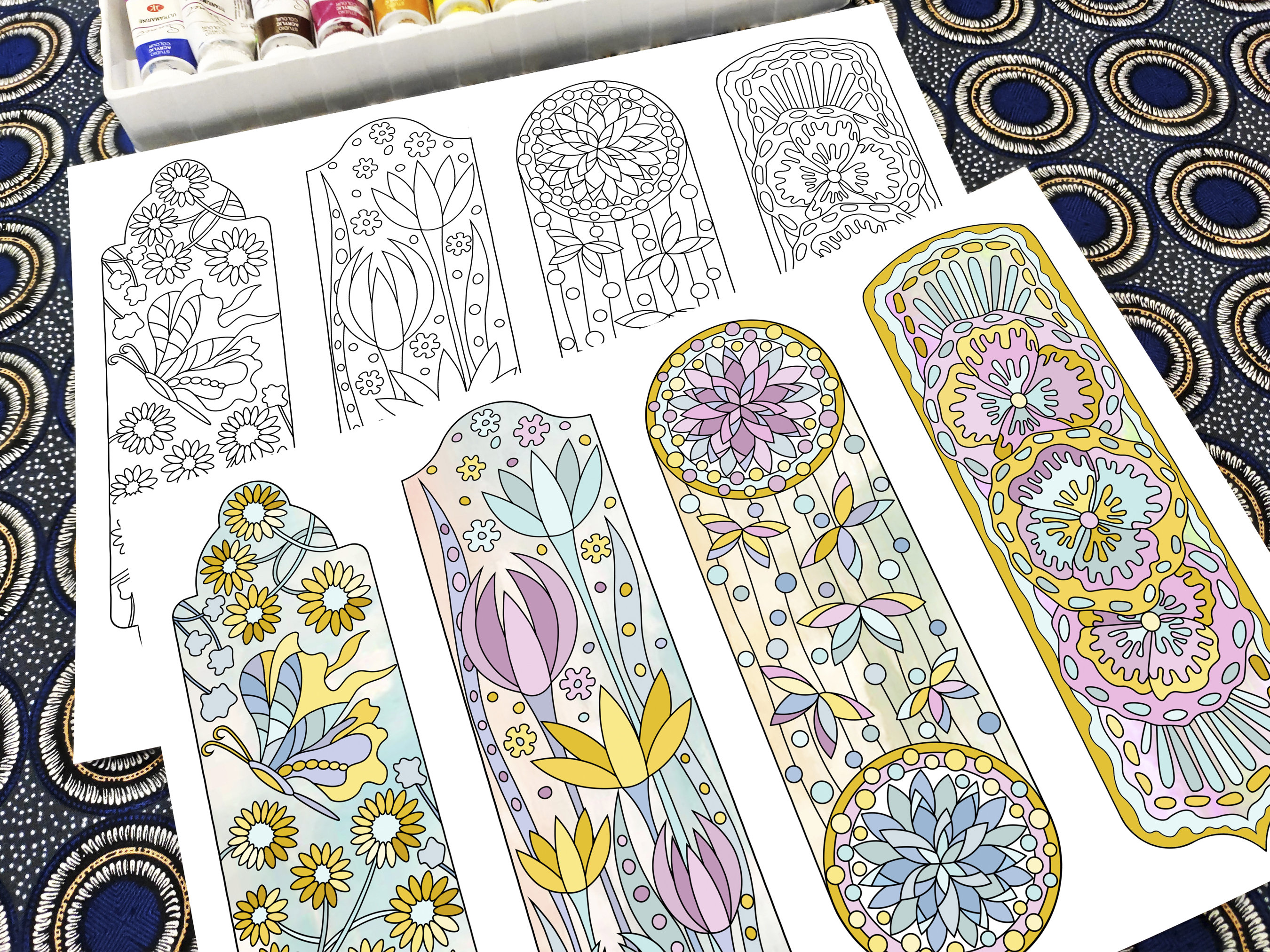 Flower Coloring Bookmark Set of 4 Printable Spring Adult - Etsy