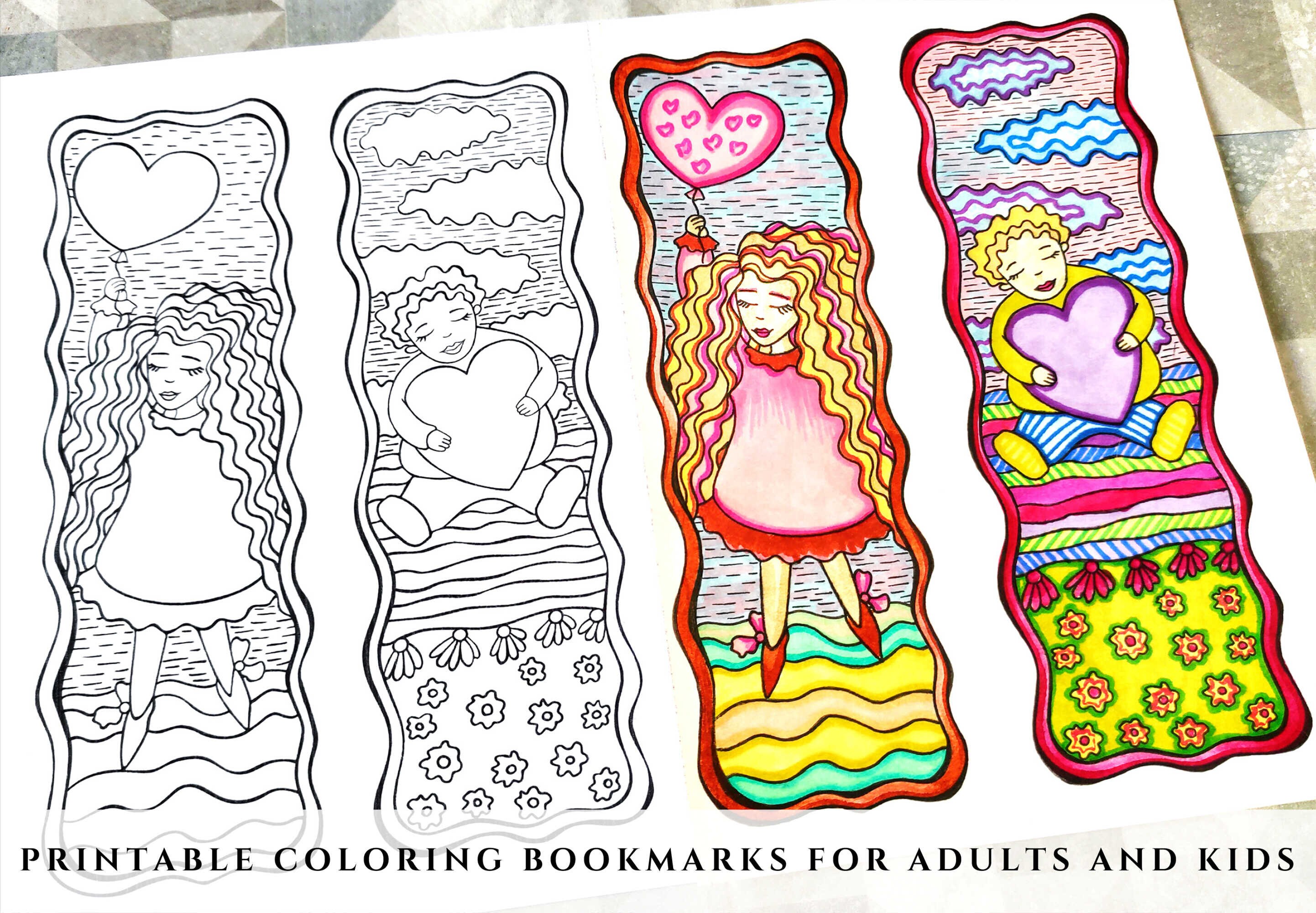 Valentines Day Coloring Bookmarks Printable, Doodle Heart Mini Coloring ...