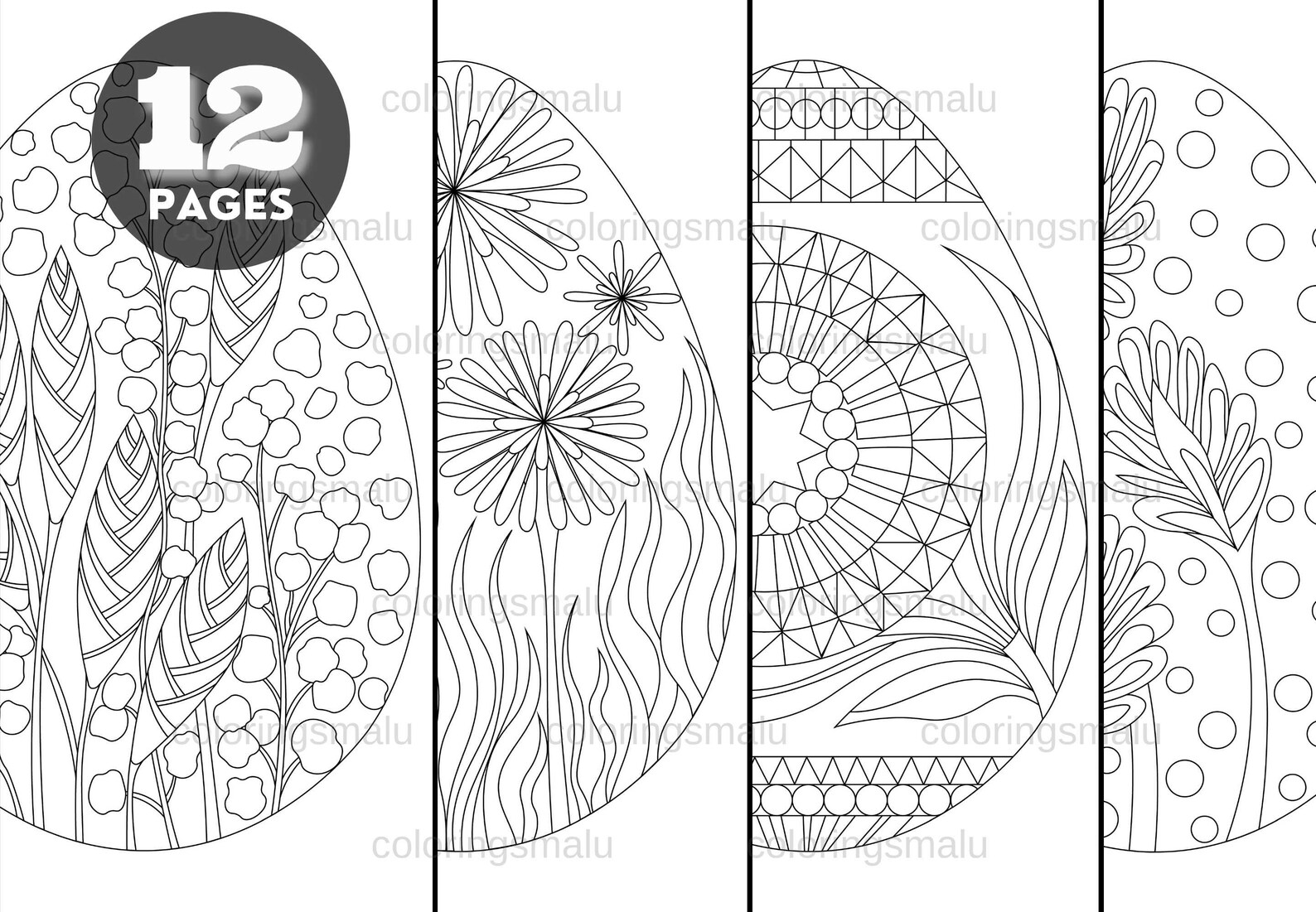 Mandala Easter Egg Coloring Book Printable, 12 Floral Easter Coloring ...