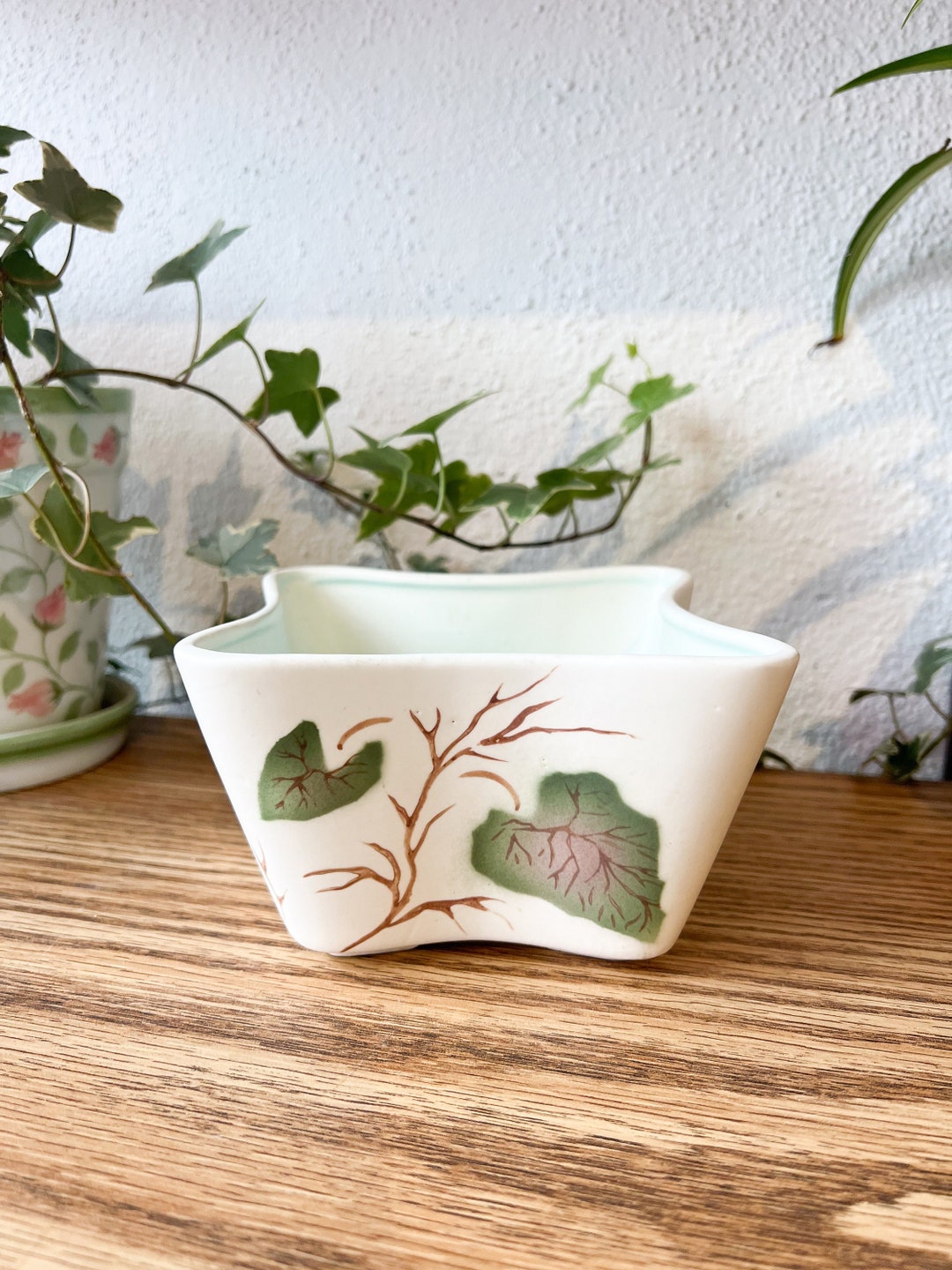 Vintage Lefton's Ceramic Porcelain Ivy Irregular Square Shaped Planter ...