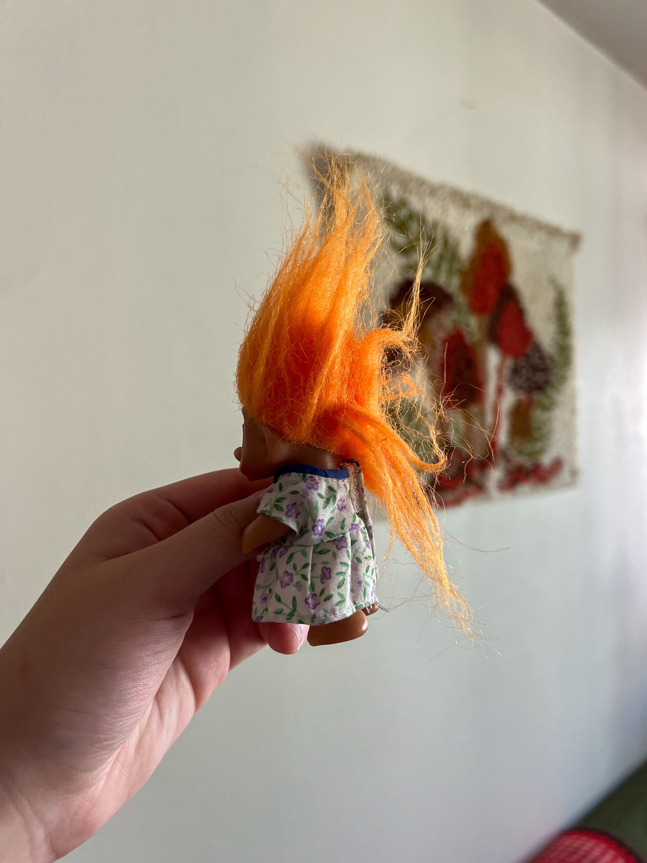 Vintage Retro Troll Doll Orange Hair and Floral Dress Dam - Etsy