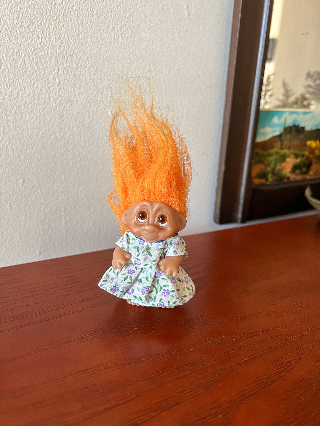 Vintage Retro Troll Doll Orange Hair and Floral Dress - Dam 1985 - 3 ...