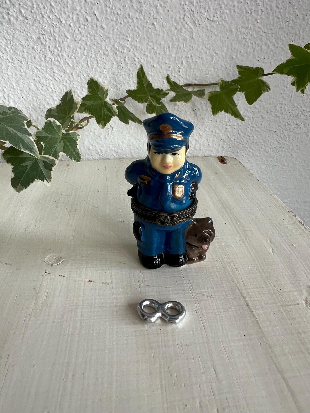 Vintage 1990's to Early 2000's Police Man Trinket With Dog Box With ...