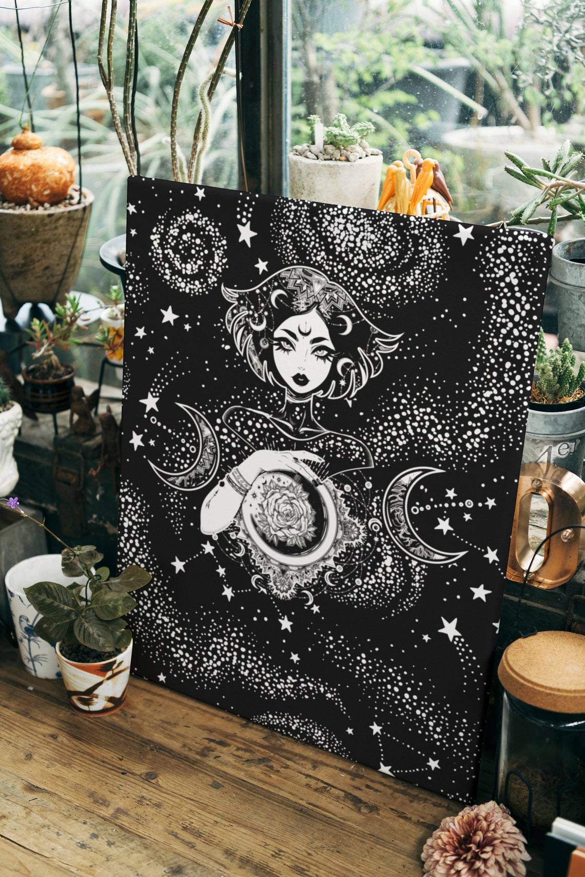 Triple Moon Goddess Wall Art Canvas Wiccan Home Decor | Etsy