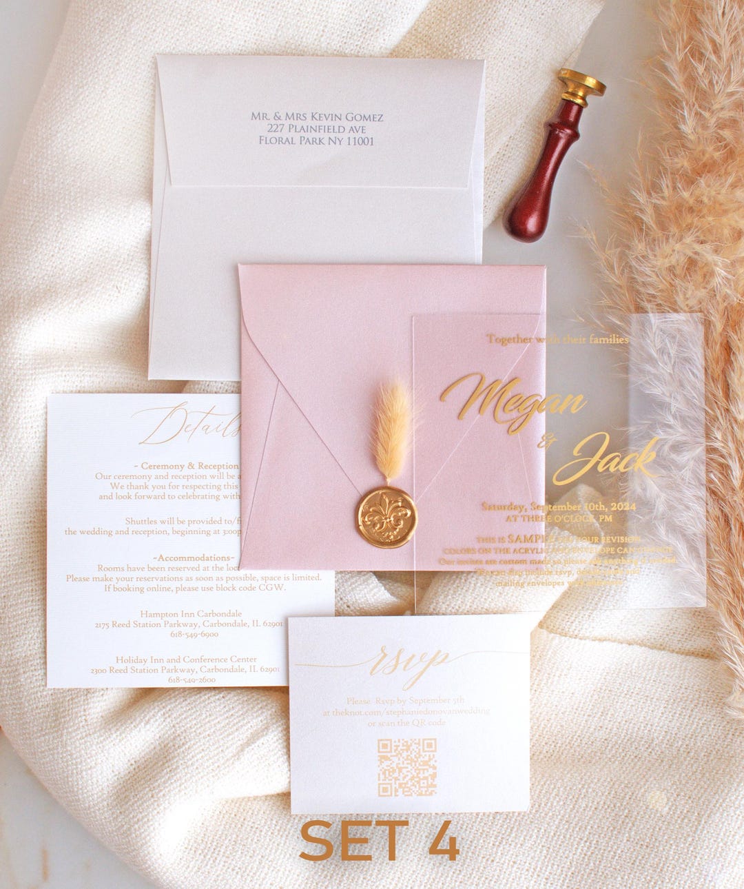 Custom Acrylic Wedding Invitation: Clear Modern Invites With Envelope ...