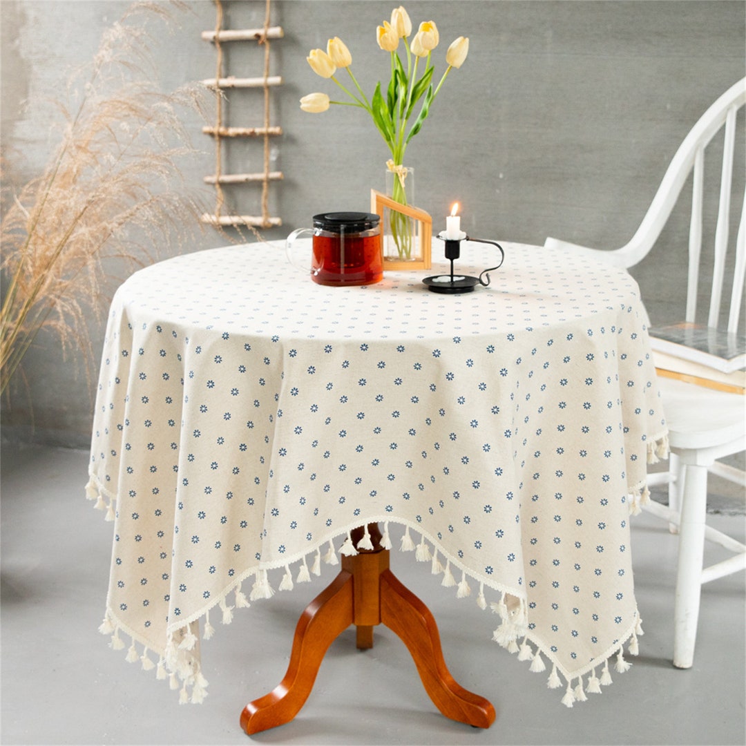 Vintage Daisy Flower Tablecloth Rustic Cotton Linen Table Linens With ...