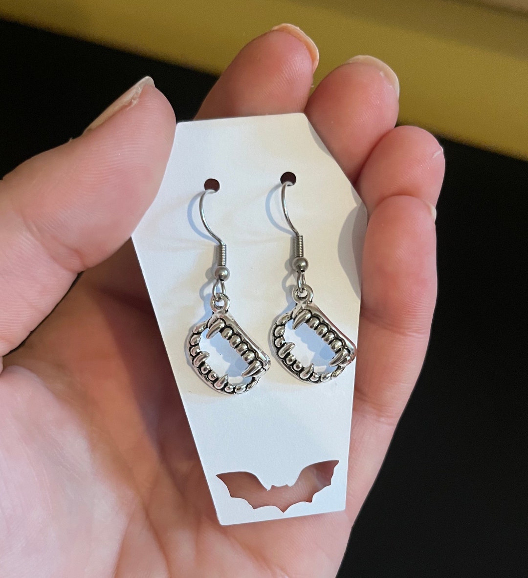 Hypoallergenic Vampire Teeth Earrings, Surgical Steel Earrings, Dangle ...
