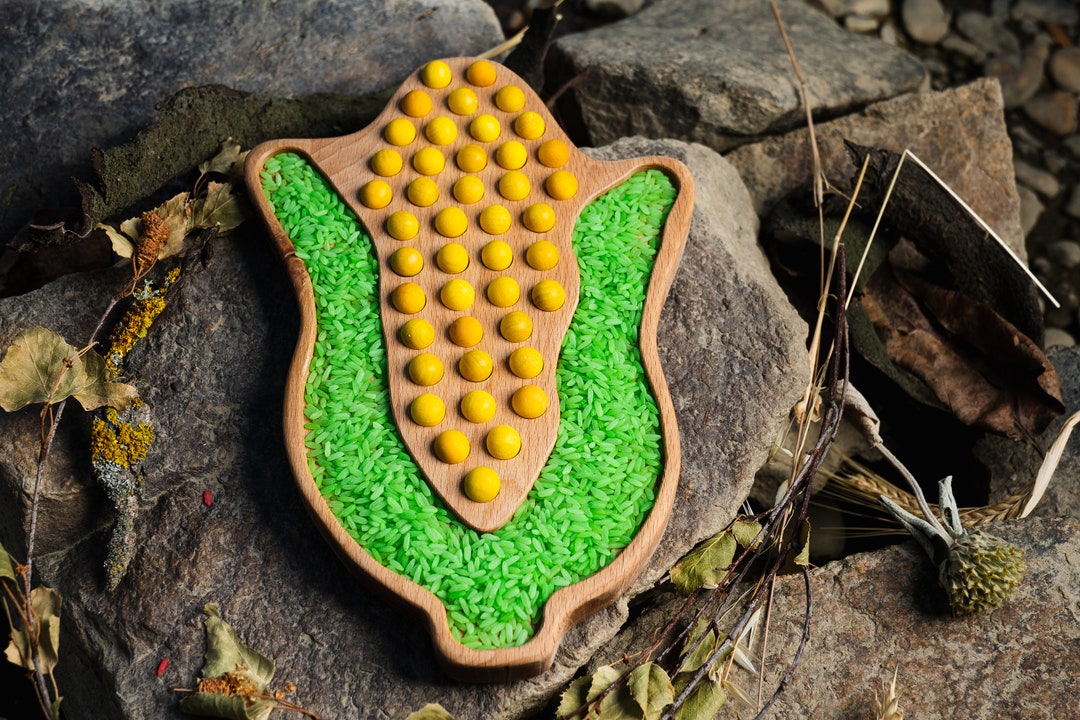 Corn Sensory Tray Wooden Toy. Wooden Montessori Vegetables Toy - Etsy