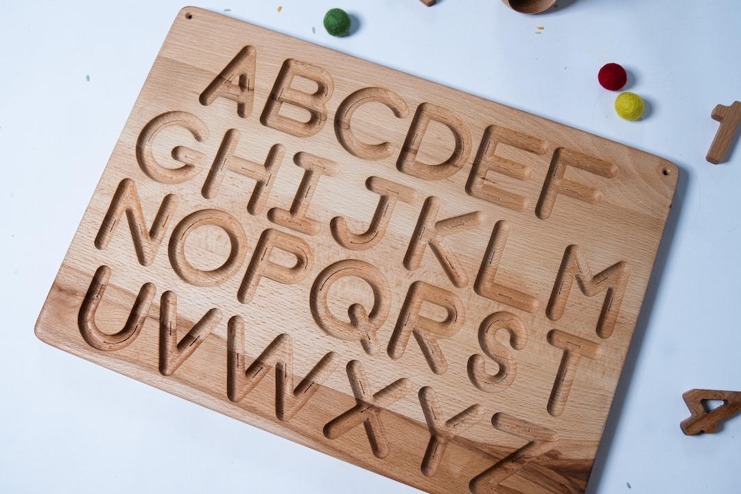 Reversible English Alphabet Board With Directional Arrows. Wood Tracing ...
