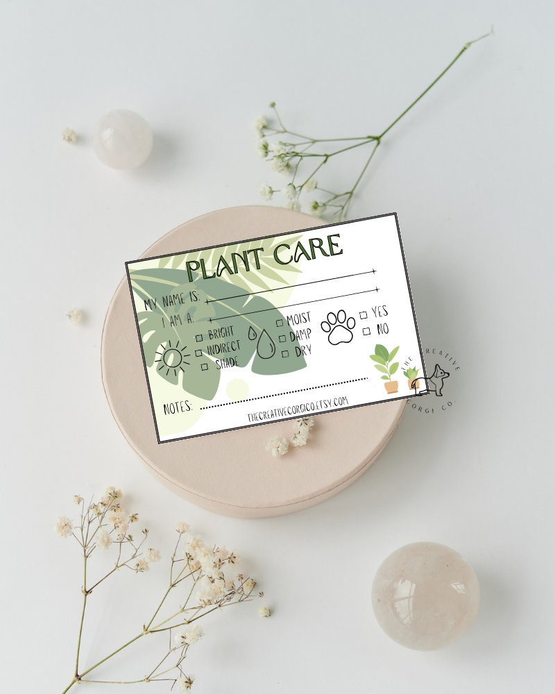 Plant Care Card | Digital Printable | Single Card and Multiple per Page ...