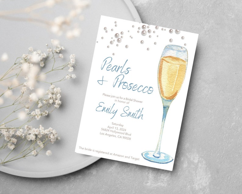 Pearls & Prosecco Bridal Shower Invitation and Thank You Card Pearls ...