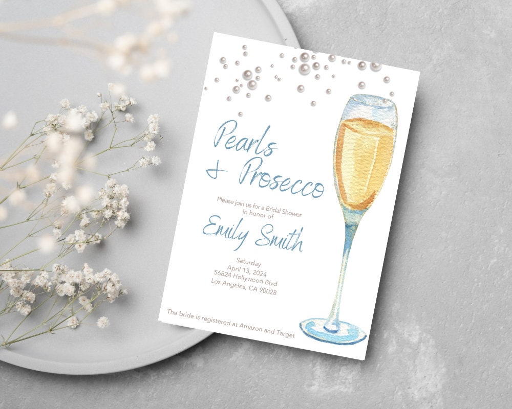 Pearls & Prosecco Bridal Shower Invitation and Thank You Card Pearls ...