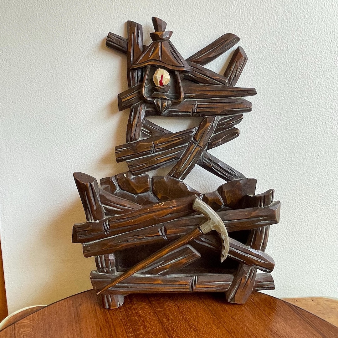 Folk Carved Wood Mining Theme Hanging Mail or Letter Holder, Gold ...