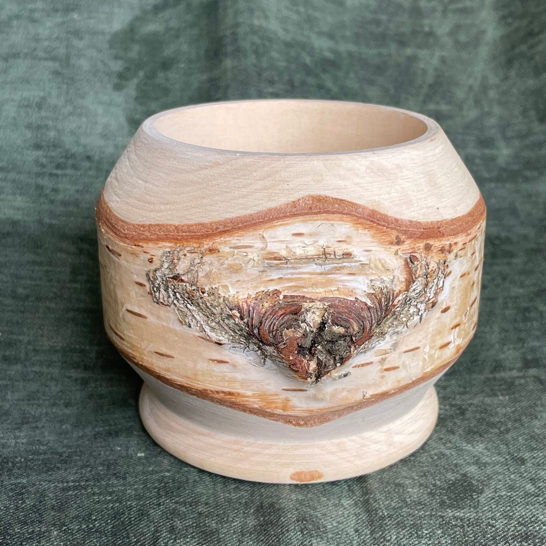 Live Edge Birch Wood Vessel, Bark On, Primitive, Art Object, Curiosity ...